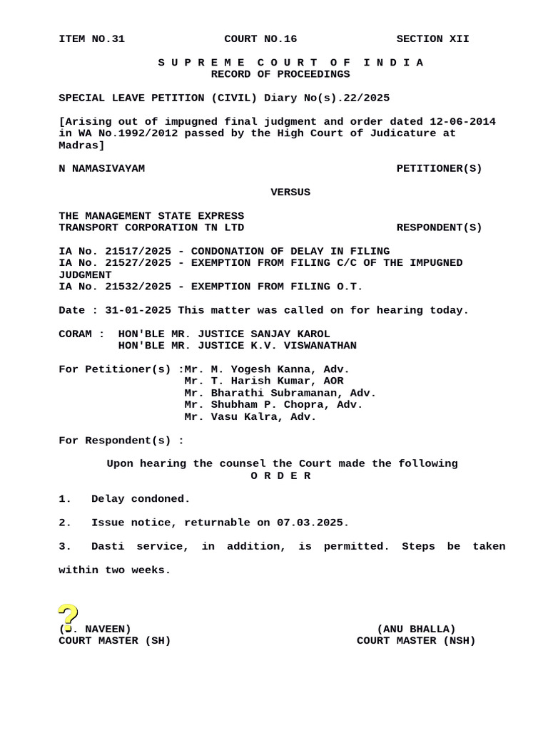 Supreme Court SLP on Transport Corp. | PDF