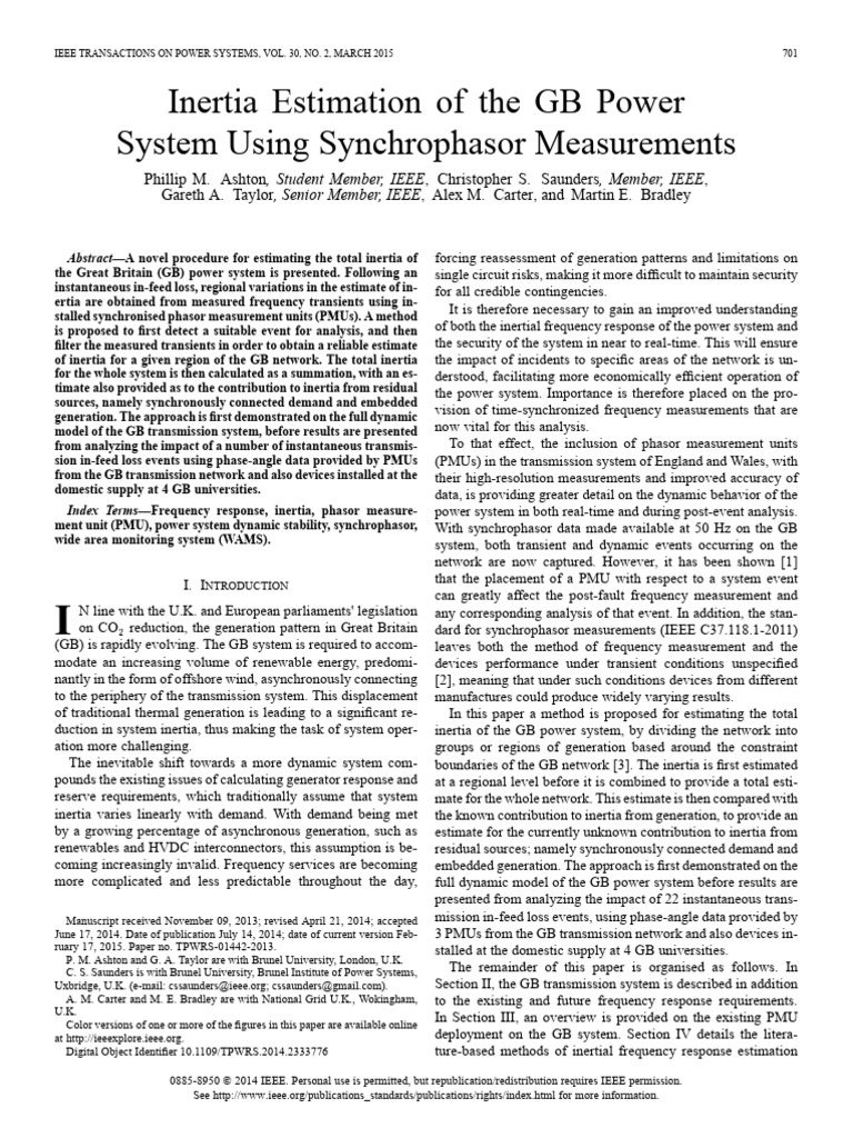 Inertia Estimation Of The Gb Power System Using Synchrophasor Measurements