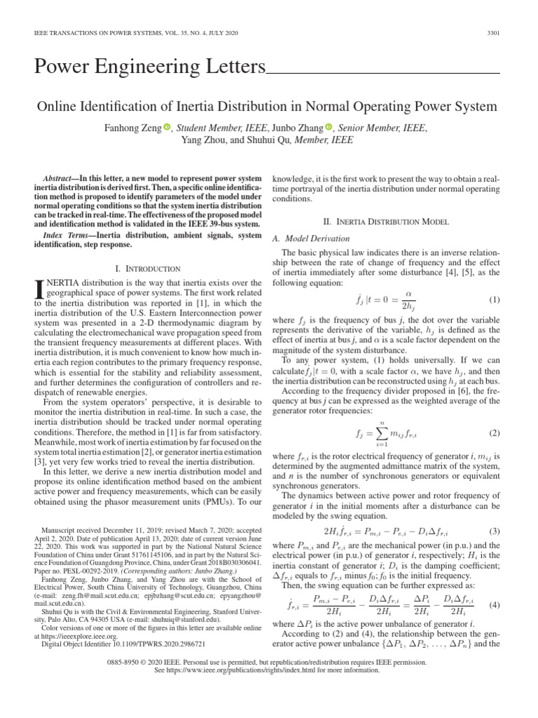 Online Identification of Inertia Distribution in Normal Operating Power ...
