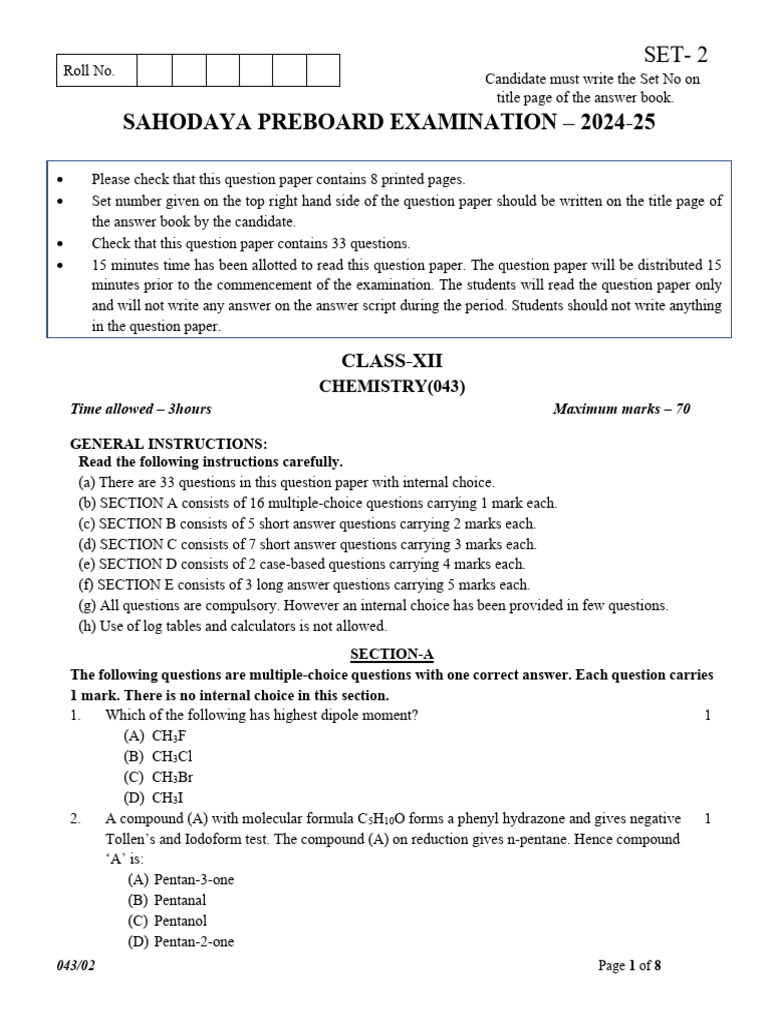 Chemistry Set-2 QP Sahodaya PB 24-25 | PDF | Atoms | Organic Chemistry