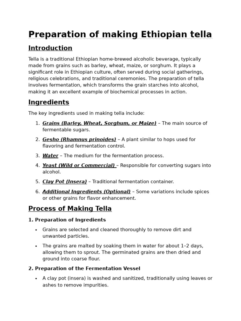 Preparation of Making Ethiopian Tella | PDF | Brewing | Cereals