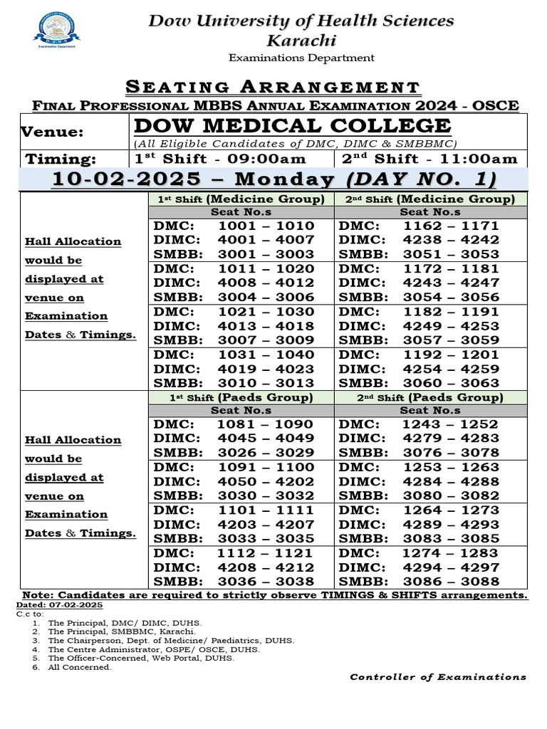 Seating Arrangement Prog OSCE Examination 2024 MED PAEDS | PDF ...