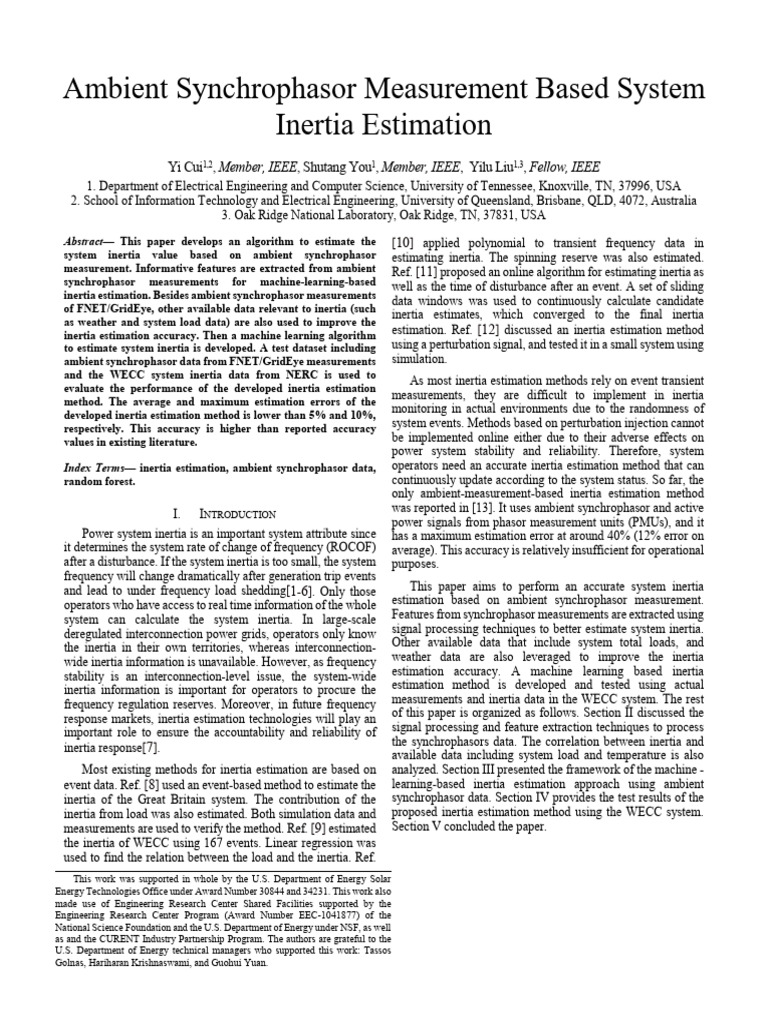 Ambient Synchrophasor Measurement Based System Pdf Applied Mathematics