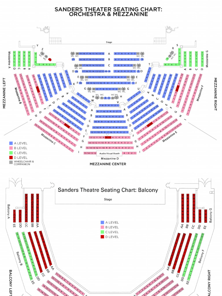 Sanders Theatre Seating Chart Level Breakdown | PDF