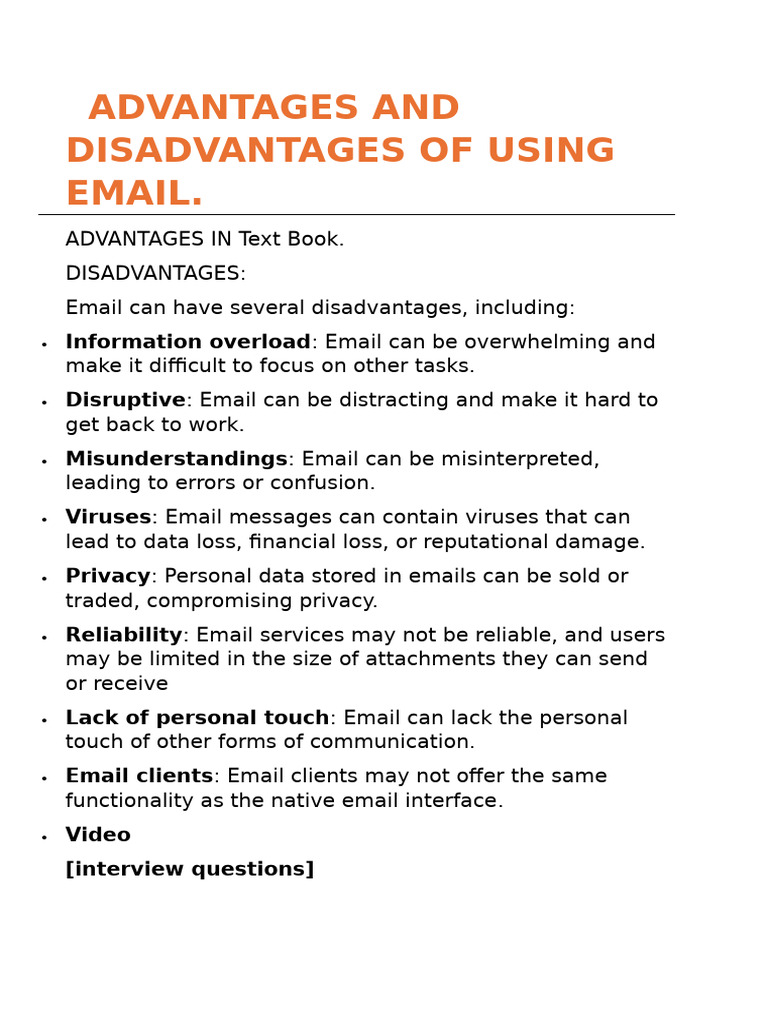 Advantages and Disadvantages of Using Email | PDF