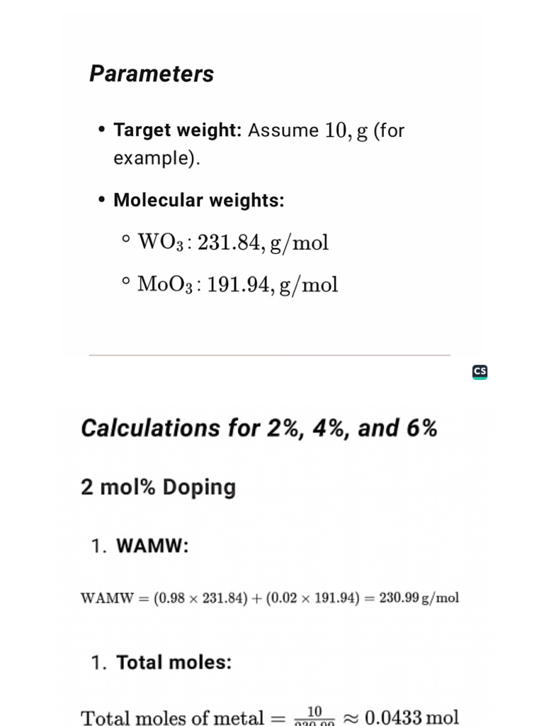 2 4 6 %molybdenum Oxide Calculation | PDF