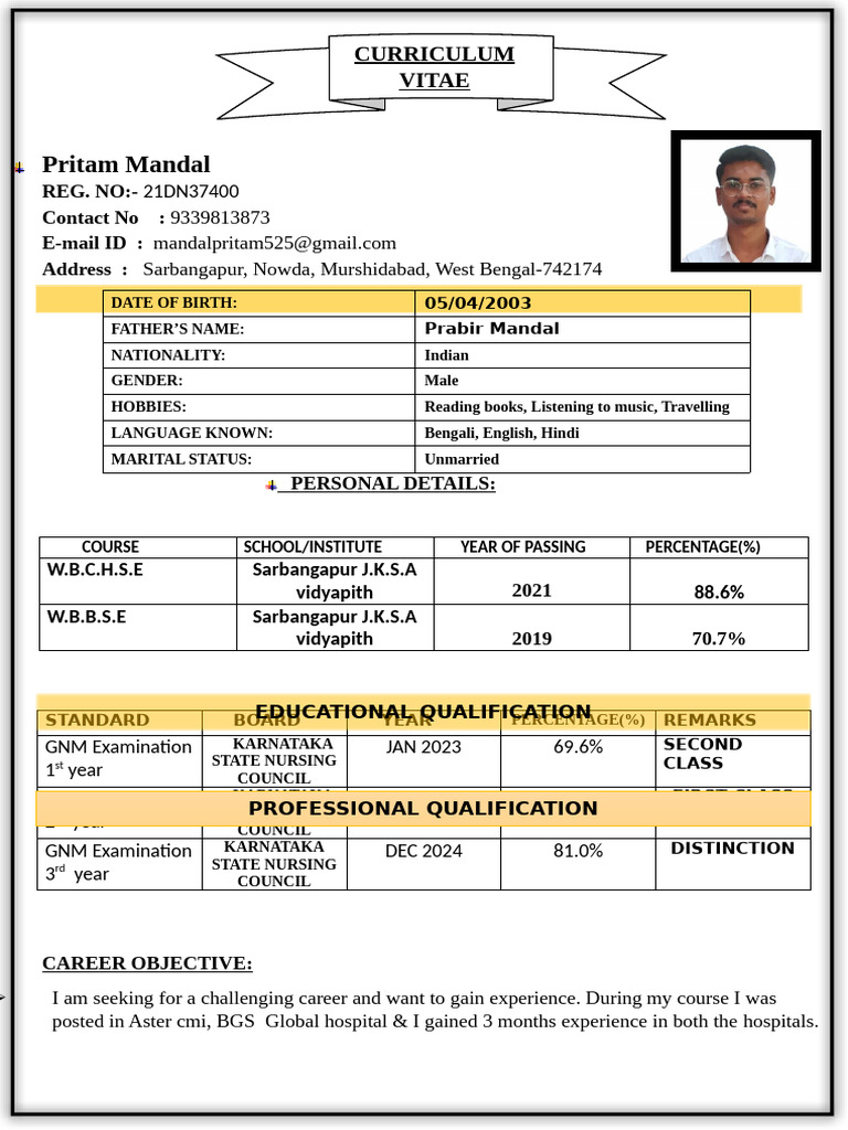 Pritam Mandal's Nursing CV and Details | PDF