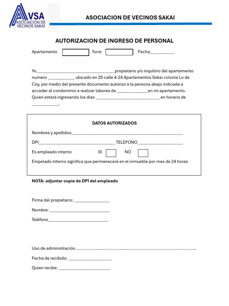 Autorizacion de Ingreso de Personal | PDF