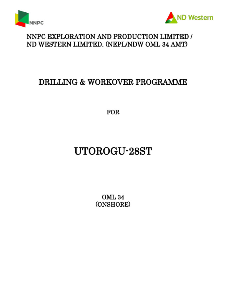 Utorogu-28st Drilling & Workover Program | PDF | Casing (Borehole)