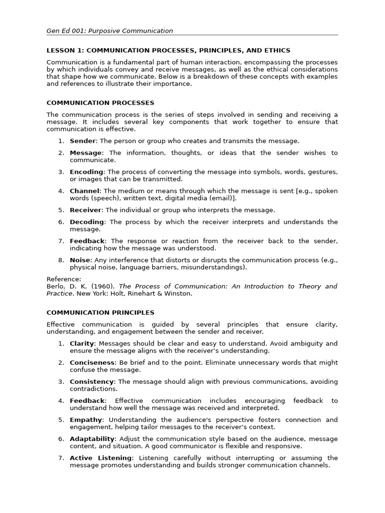 Lesson 1 - Communication Processes Principles and Ethics | PDF ...