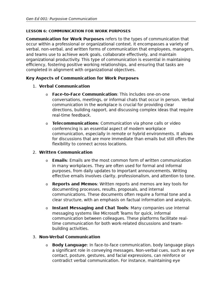 Lesson 6 - Communication For Work Purposes | PDF | Communication ...