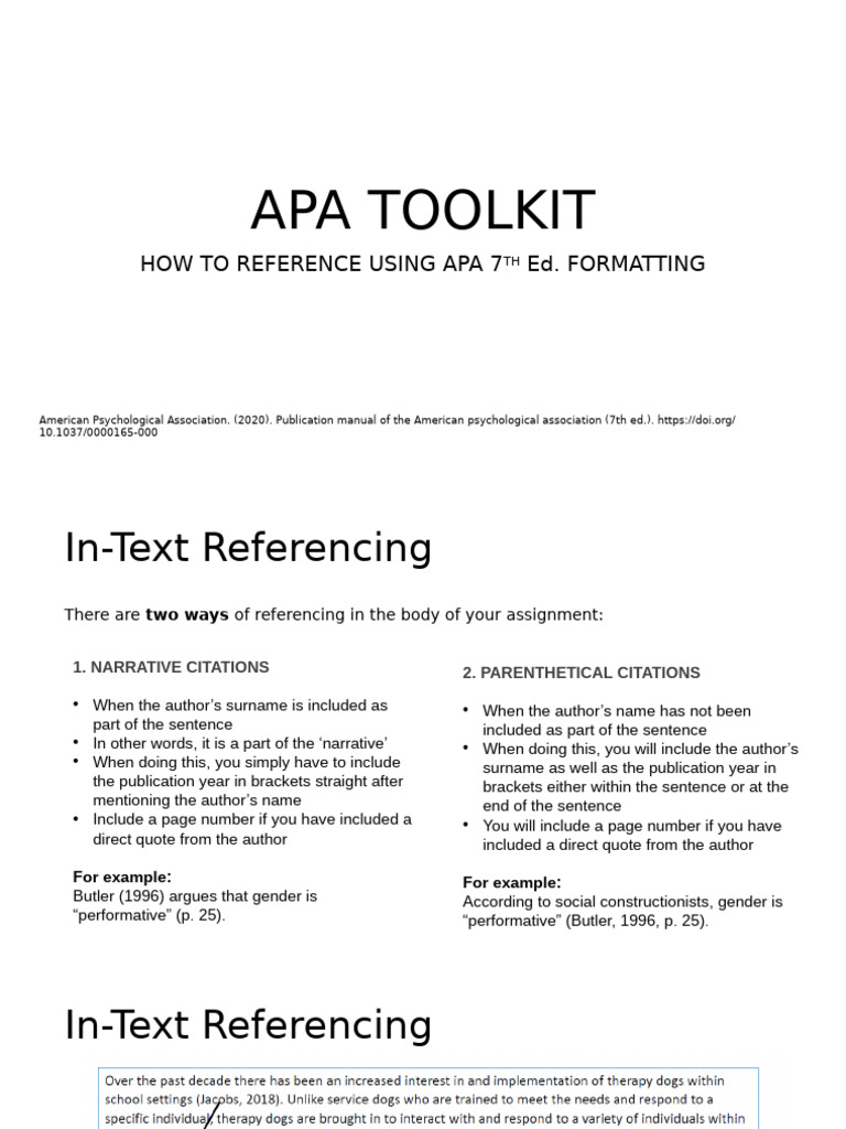APA 7 (In-Text Referencing) | PDF | Apa Style | Psychology