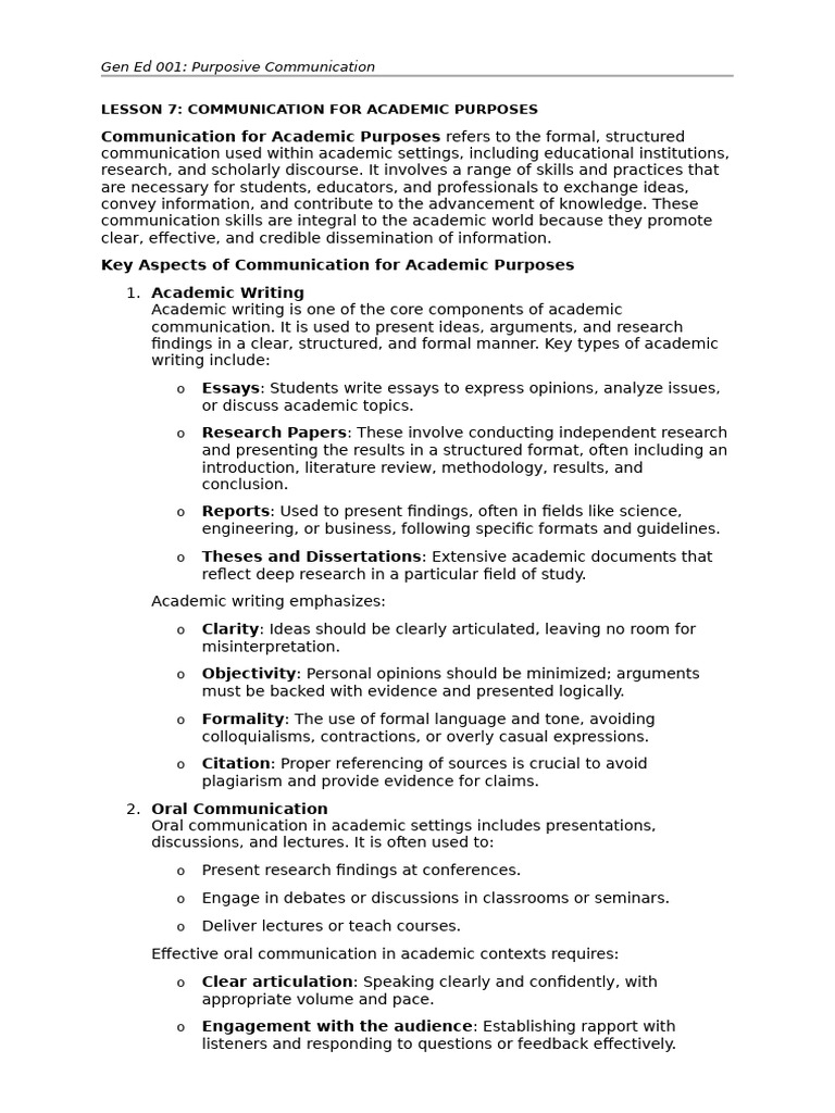 Lesson 7 - Communication For Academic Purposes | PDF | Communication ...