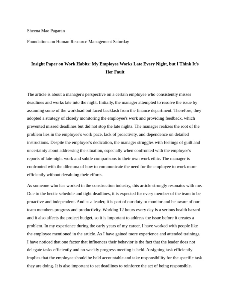 Pagaran - Insight Paper On Work Habits | PDF | Motivation | Motivational