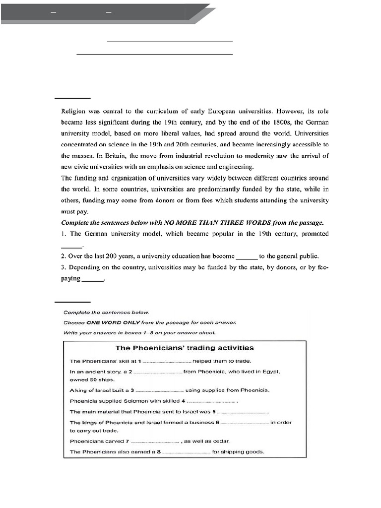 (HW) WS 02 - Reading - Sentence Completion | PDF | Phoenicia
