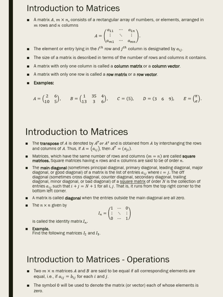 01 Introduction to Matrices(2) | PDF | Matrix (Mathematics) | Determinant