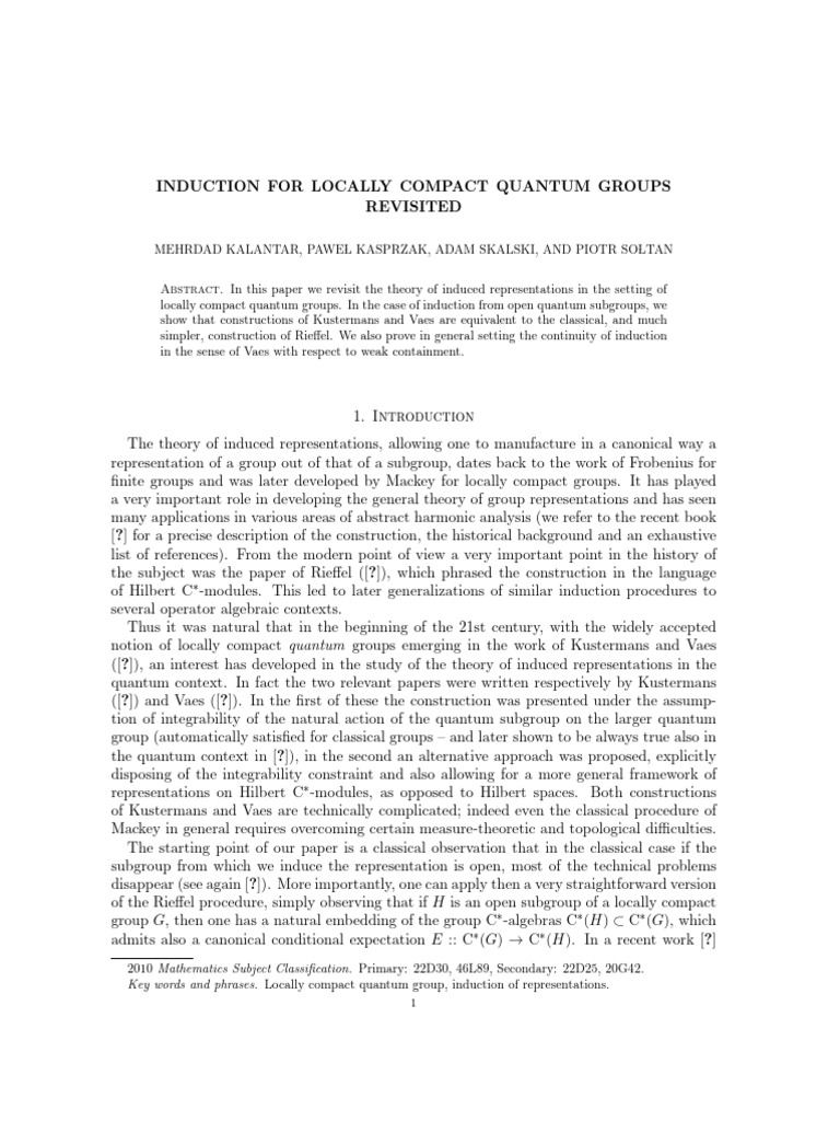 Induction For Locally Compact Quantum Groups Revisited | PDF | Representation Theory | Group ...