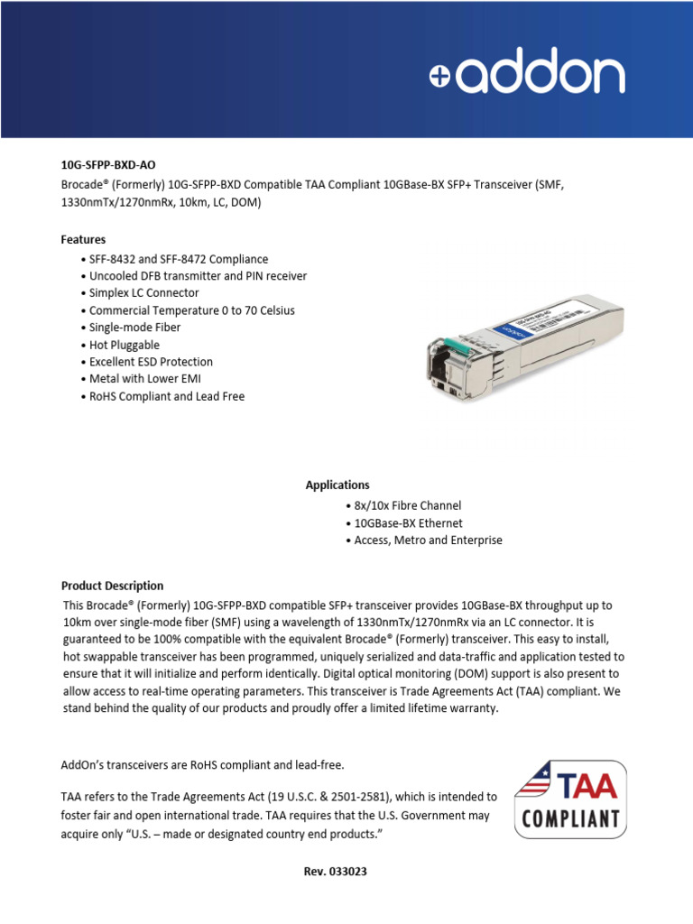 10G SFPP BXD AO - Datasheets - EN | PDF | Decibel | Electrical Engineering