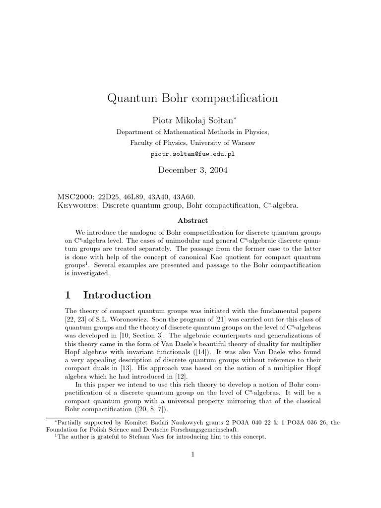 Quantum Bohr Compactification | PDF | Group (Mathematics ...