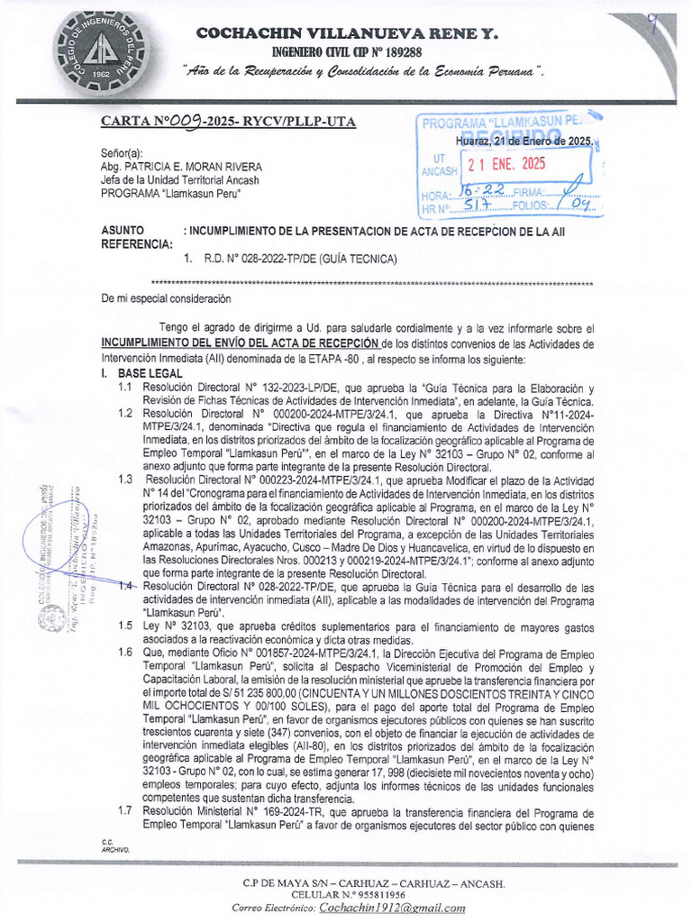 CARTA 009-2025 | PDF