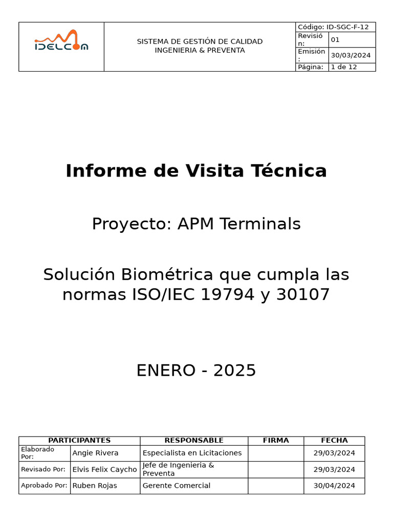 Informe de Visita Tecnica - ID SGC F 12 | PDF