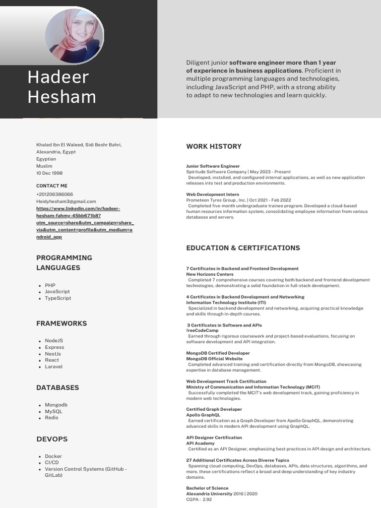Hadeer Hesham - 20240831 - 232603 - 0000 | PDF | Web Development | Mobile App
