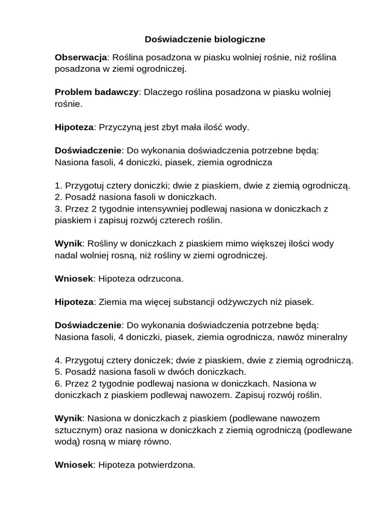 Doświadczenie Biologiczne | PDF