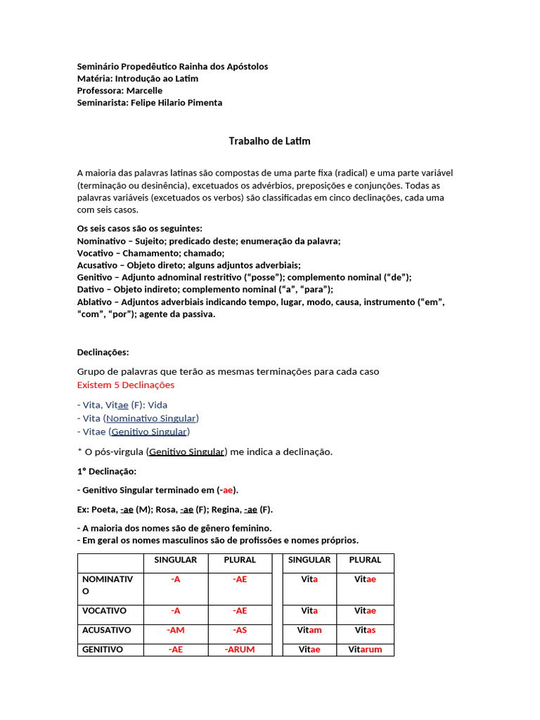 Trabalho de Latim - Felipe Pimenta - Corrigido | PDF | Latim | Sintaxe