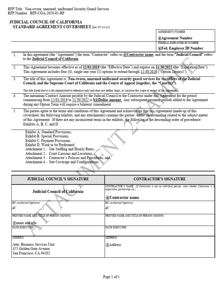 RFP Coa 2019 01 RP A2 Standard Agreement | PDF | Employment | Liability Insurance