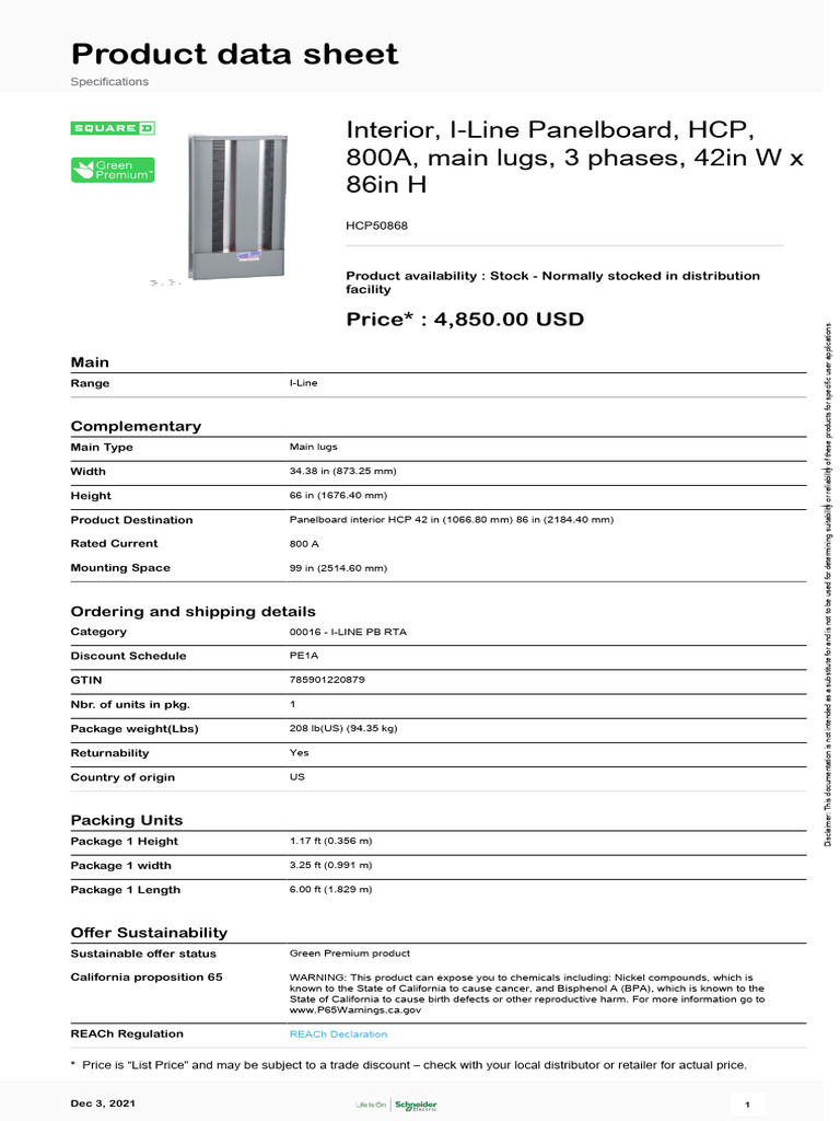 I-Line Power Distribution Panelboards - HCP50868 | PDF