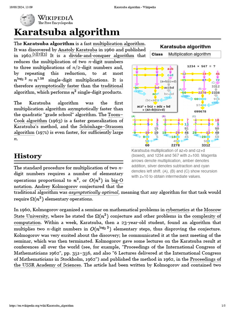 Karatsuba Algorithm Overview | PDF | Arithmetic | Mathematics