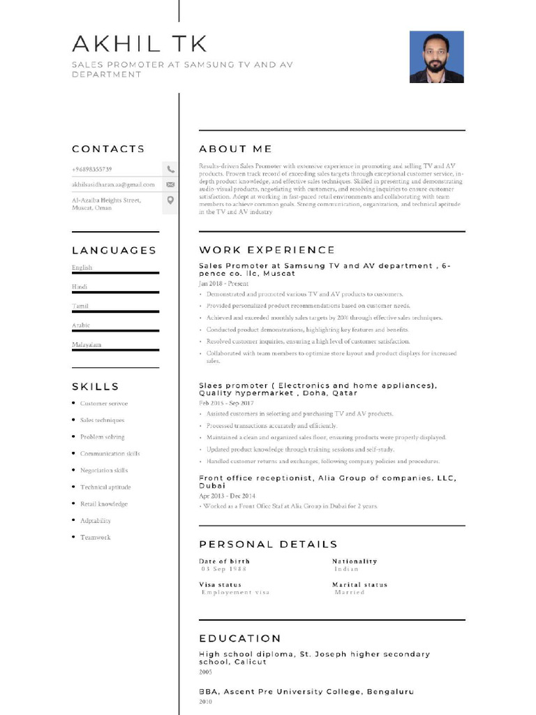 Akhil TK ( sales promoter) | PDF