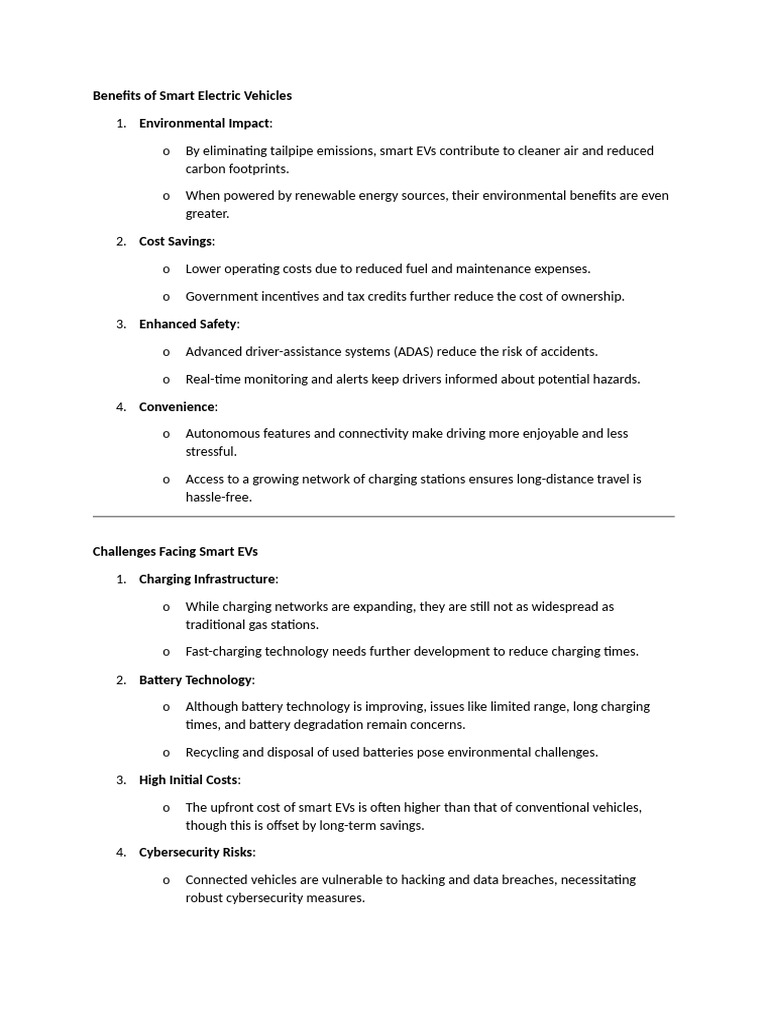 Advantages of Smart Electric Vehicles | PDF