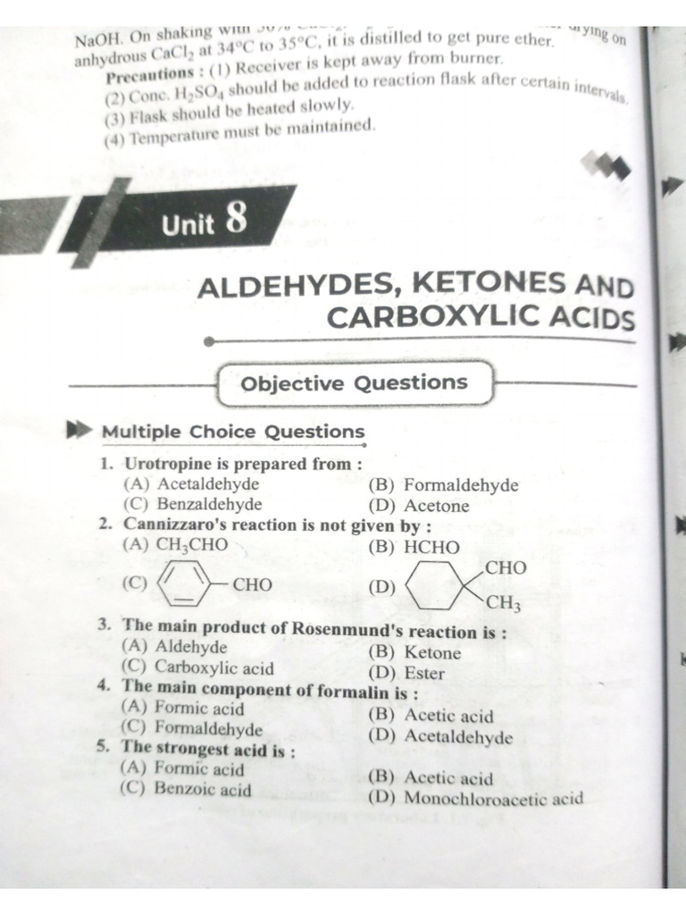 Chemistry CH 8 (Aldehydes, Ketones and Carboxylic Acids) Objectives | PDF