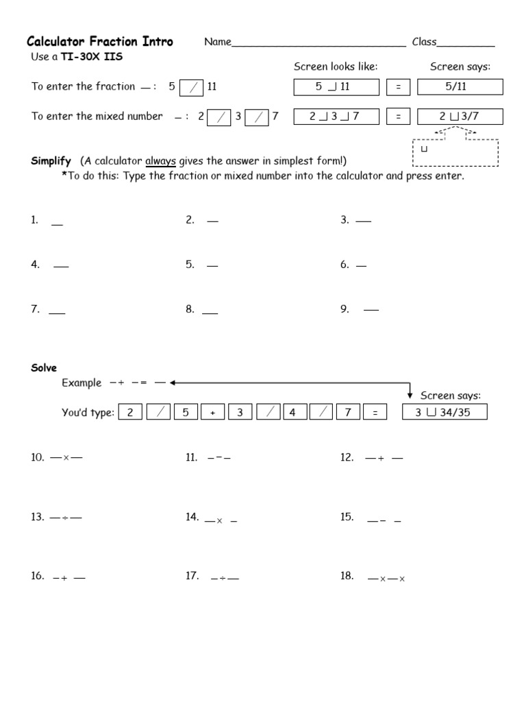 Calculator Fraction Intro: Ti-30X Iis | PDF | Arithmetic | Mathematical ...