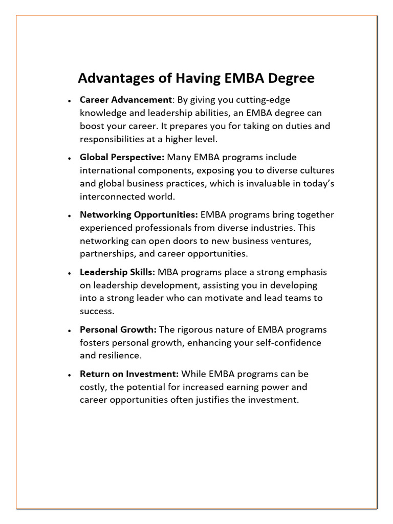 Advantages of Having EMBA Degree | PDF