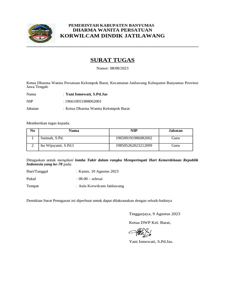 Surat Tugas Lomba | PDF