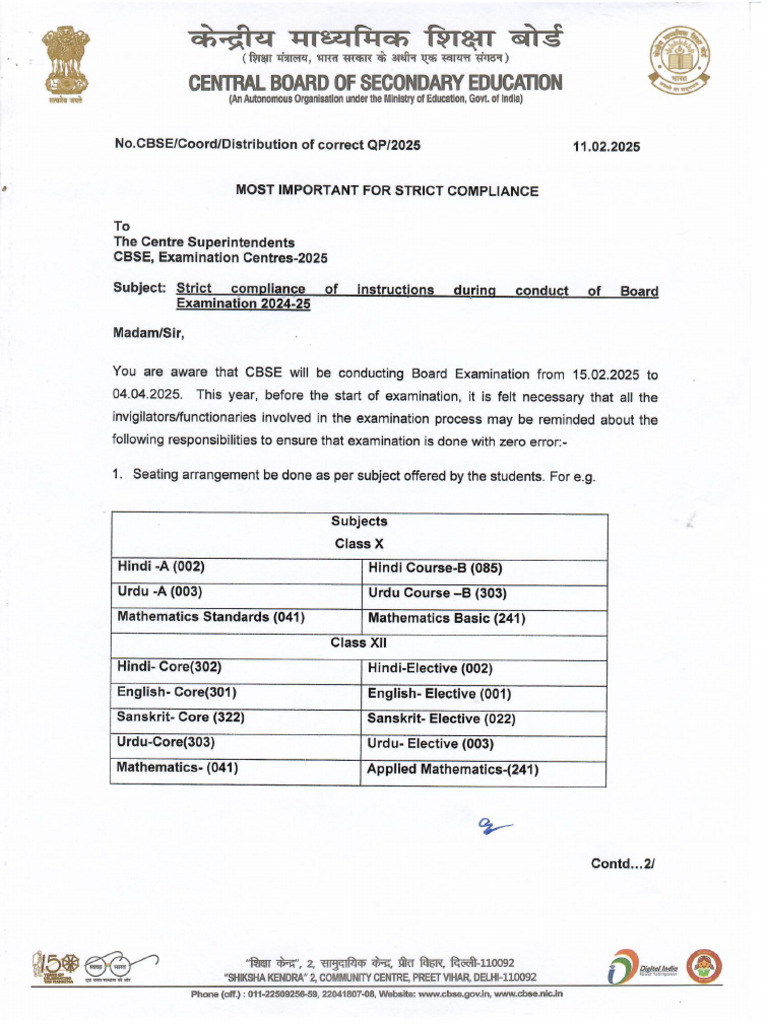 Strict Compliance of Instructions During Conduct of Board Examination ...