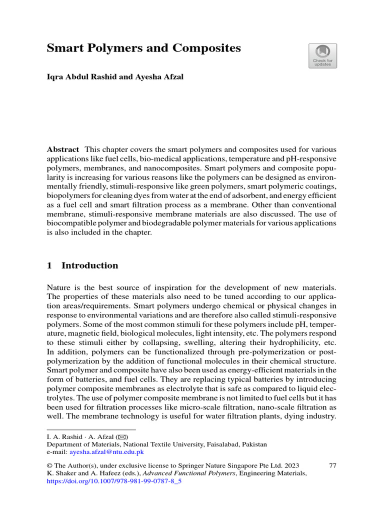 Smart Polymers and Composites Overview | PDF | Polymers | Adsorption