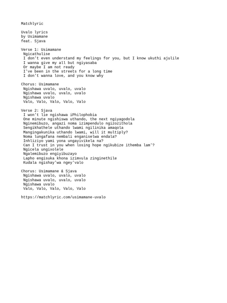 Uvalo Lyrics | PDF