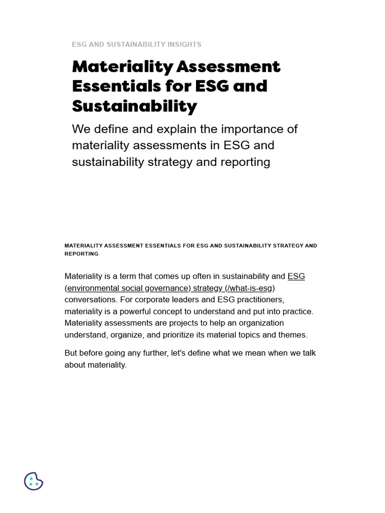 Materiality Assessment Essentials For ESG and Sustainability | PDF | Sustainability | Business