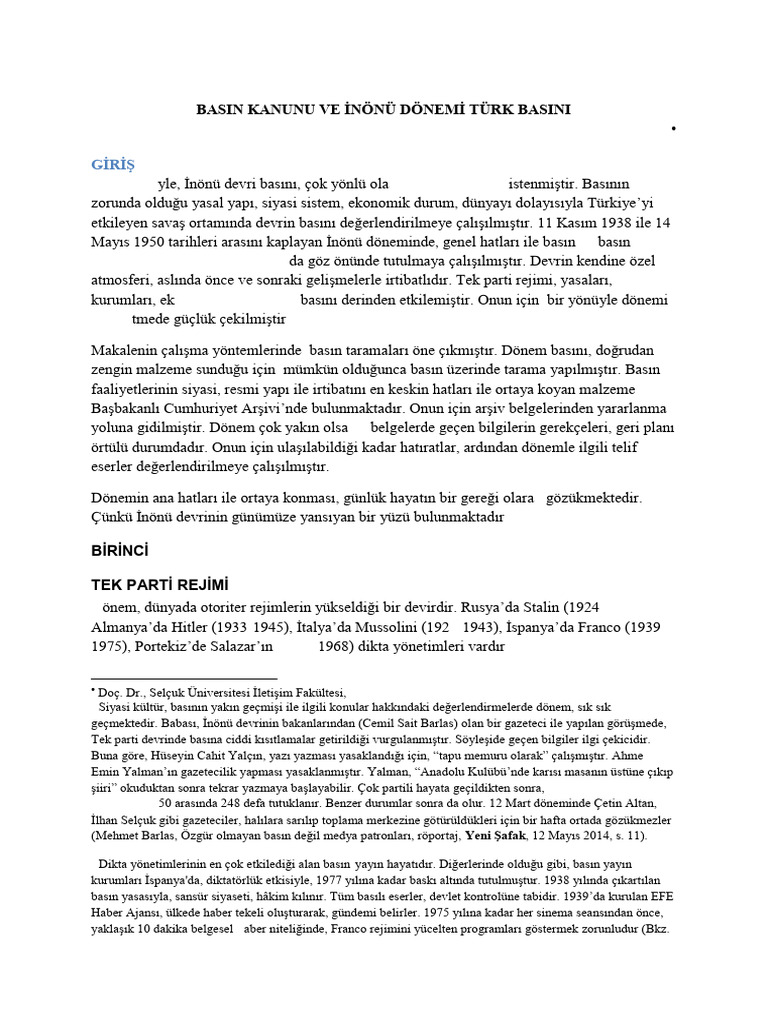 İnönü Dönemi̇ Basini | PDF