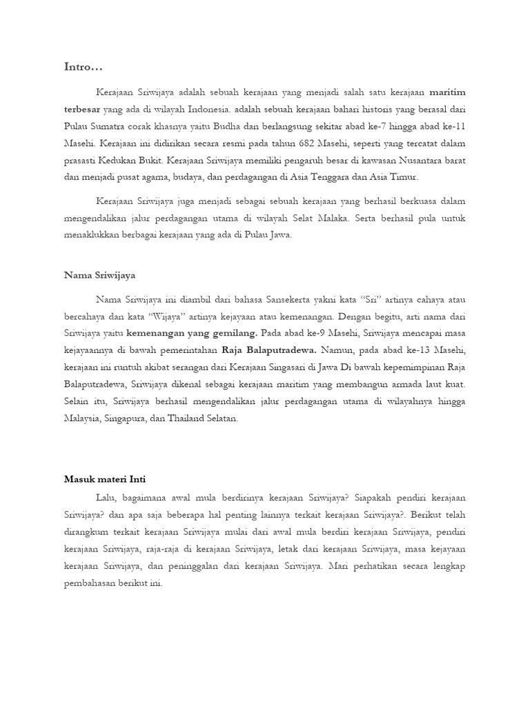 Sejarah dan Raja Kerajaan Sriwijaya | PDF