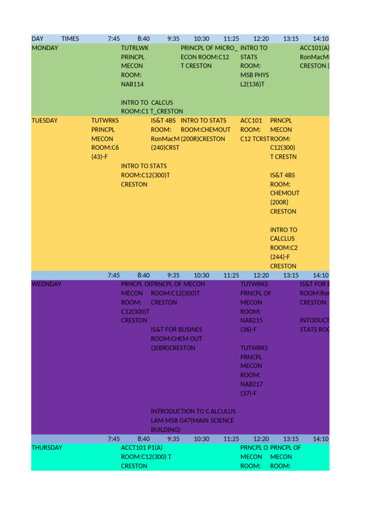 Siya^s Timetable | PDF