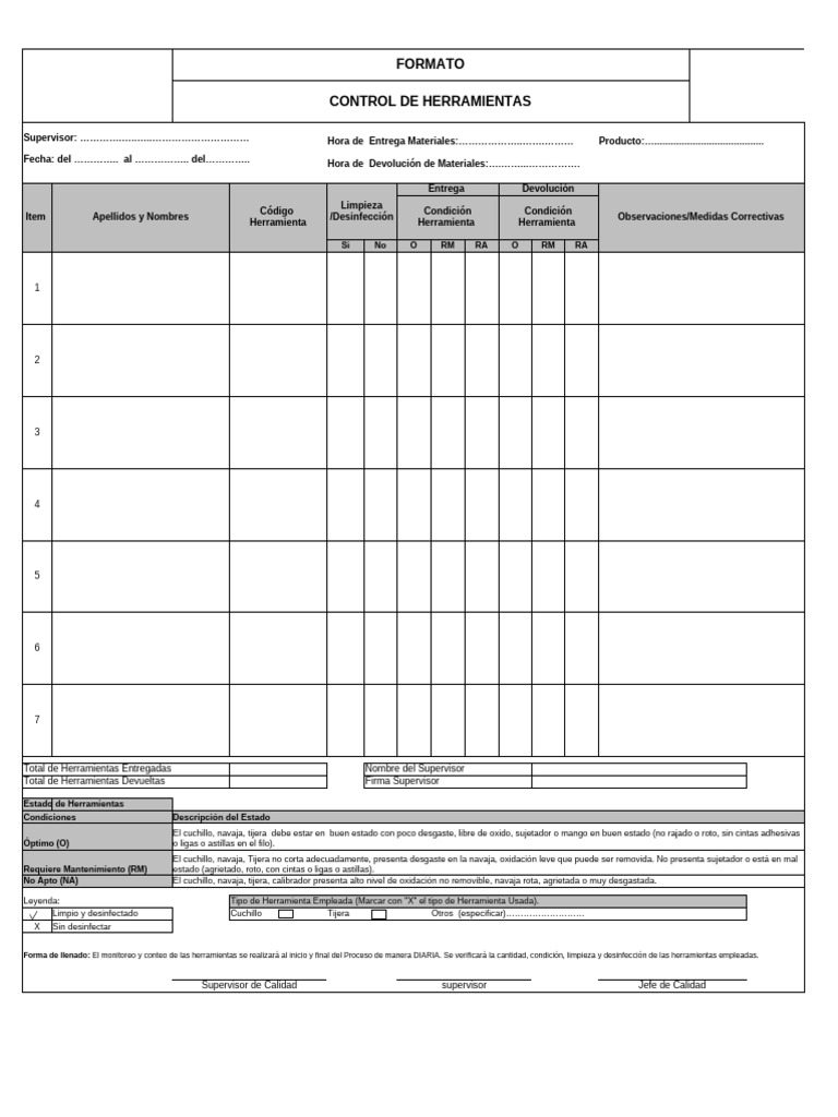 Formato de de Control de Herramientas | PDF | Cuchillo | Armas cuerpo a cuerpo