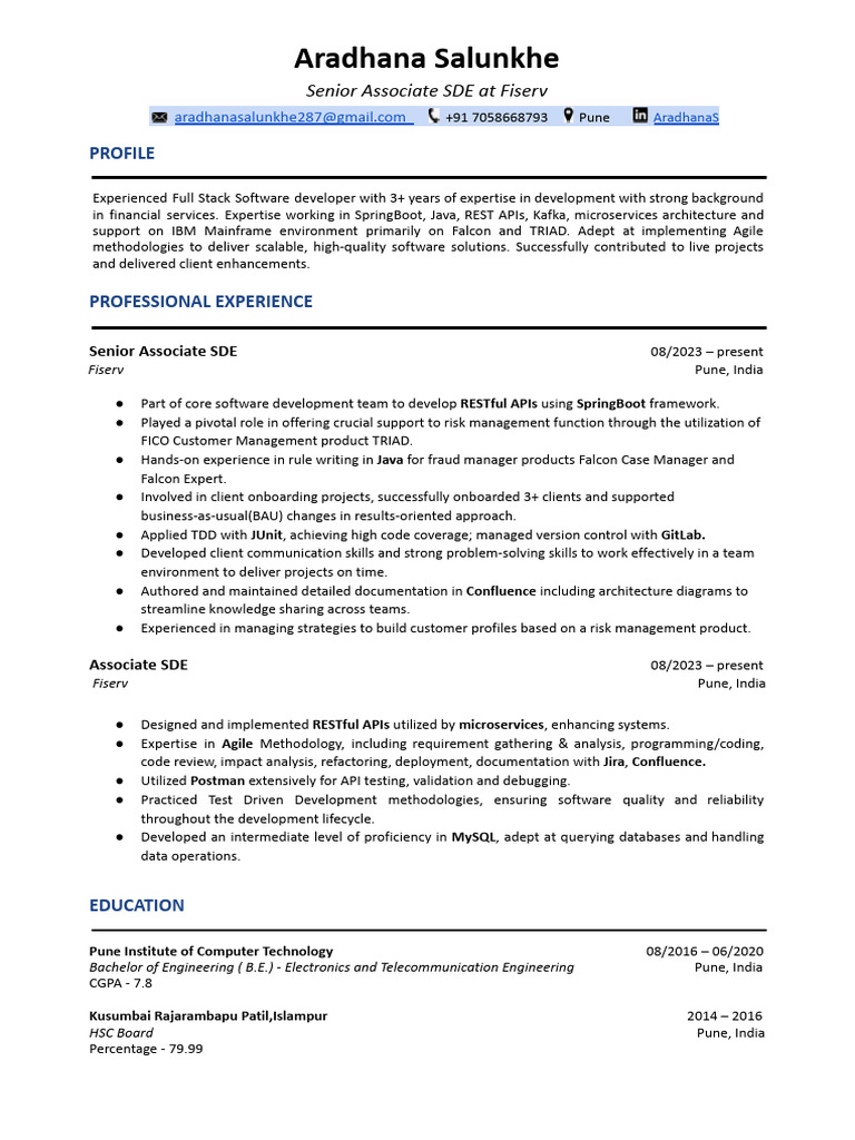 Aradhana Salunkhe Resume | PDF | Software Development | My Sql