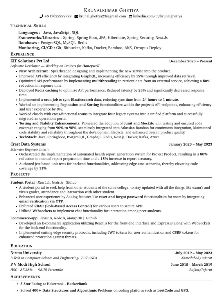 Software Developer Resume - Krunal Ghetiya | PDF | Postgre Sql ...