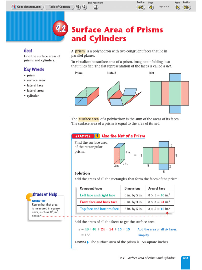 T9.2 - Surface Area of Prisms and Cy Inder - Done | PDF | Area ...