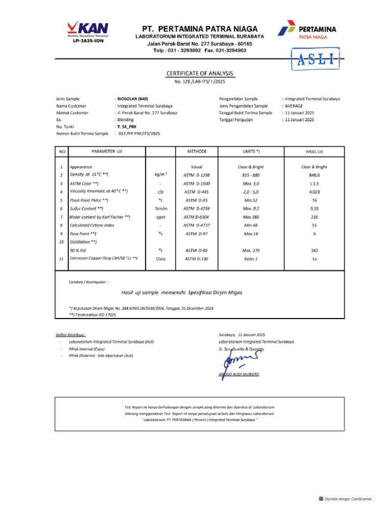 B40. Coa Biosolar Tgl. 11.01.2025 (128) - T. 54 - PRK | PDF