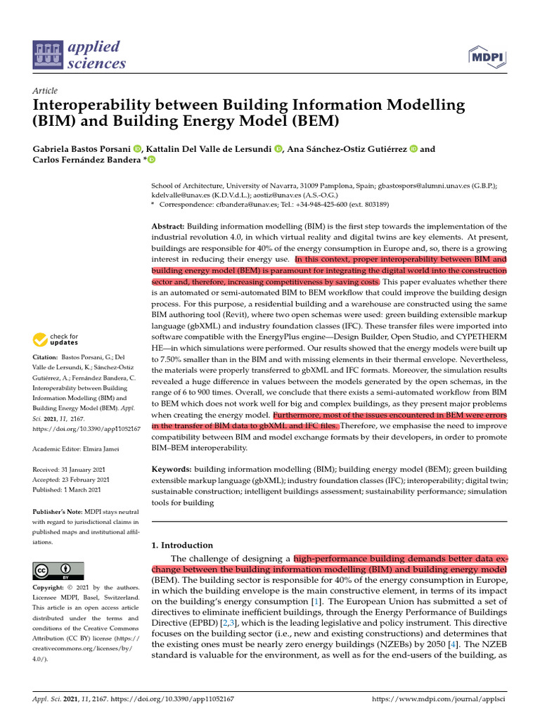 Interoperability Between Building Information Modelling Bim and Building Energy Model Bem | PDF ...